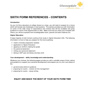 Fillable Online SIXTH FORM REFERENCES - Glossopdale School Fax Email ...
