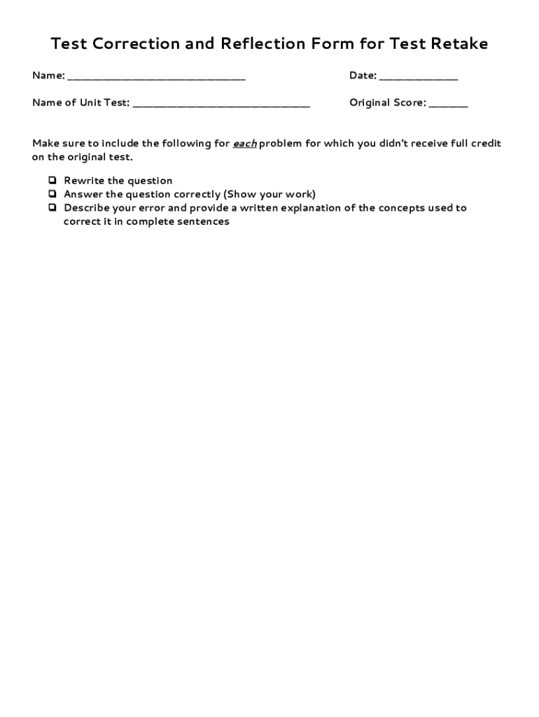 Fillable Online Math Test Correction Form Worksheets & Teaching ...
