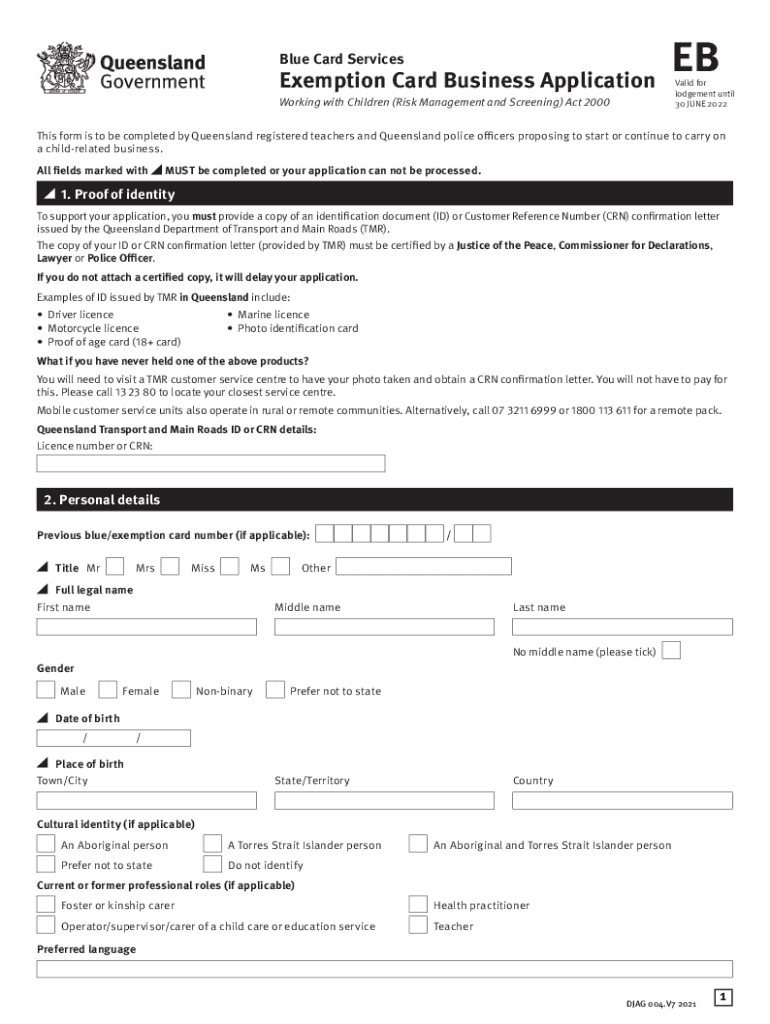 Fillable Online Exemption card business application - publications.qld ...