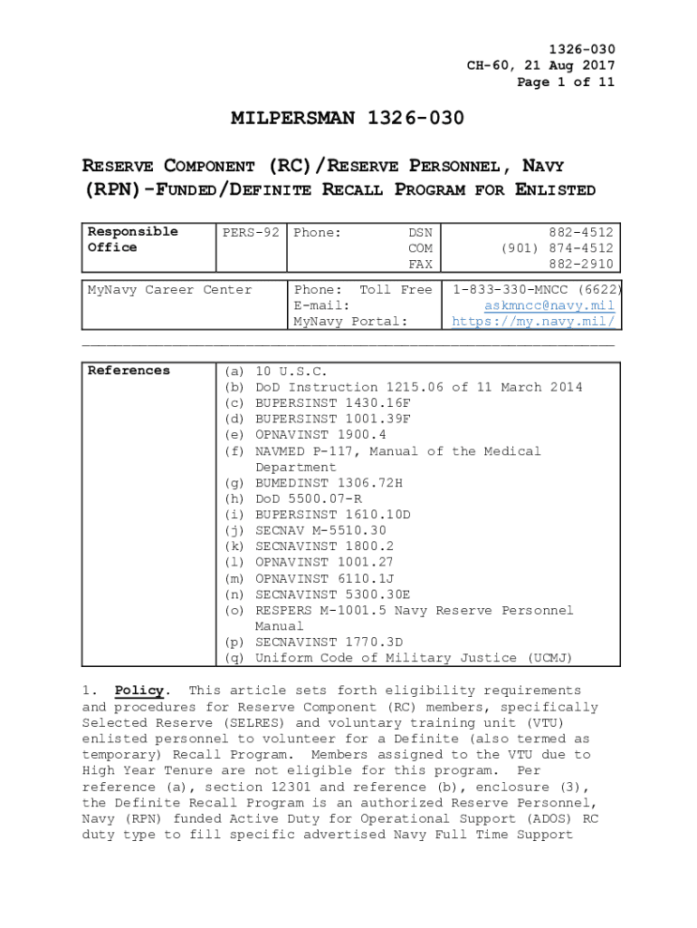 Fillable Online MILPERSMAN 1306-995 ASSIGNMENT TO ... - United States ...