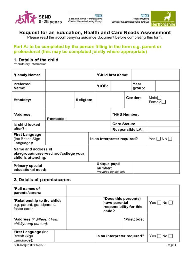 Fillable Online EHC assessment request form Fax Email Print - pdfFiller