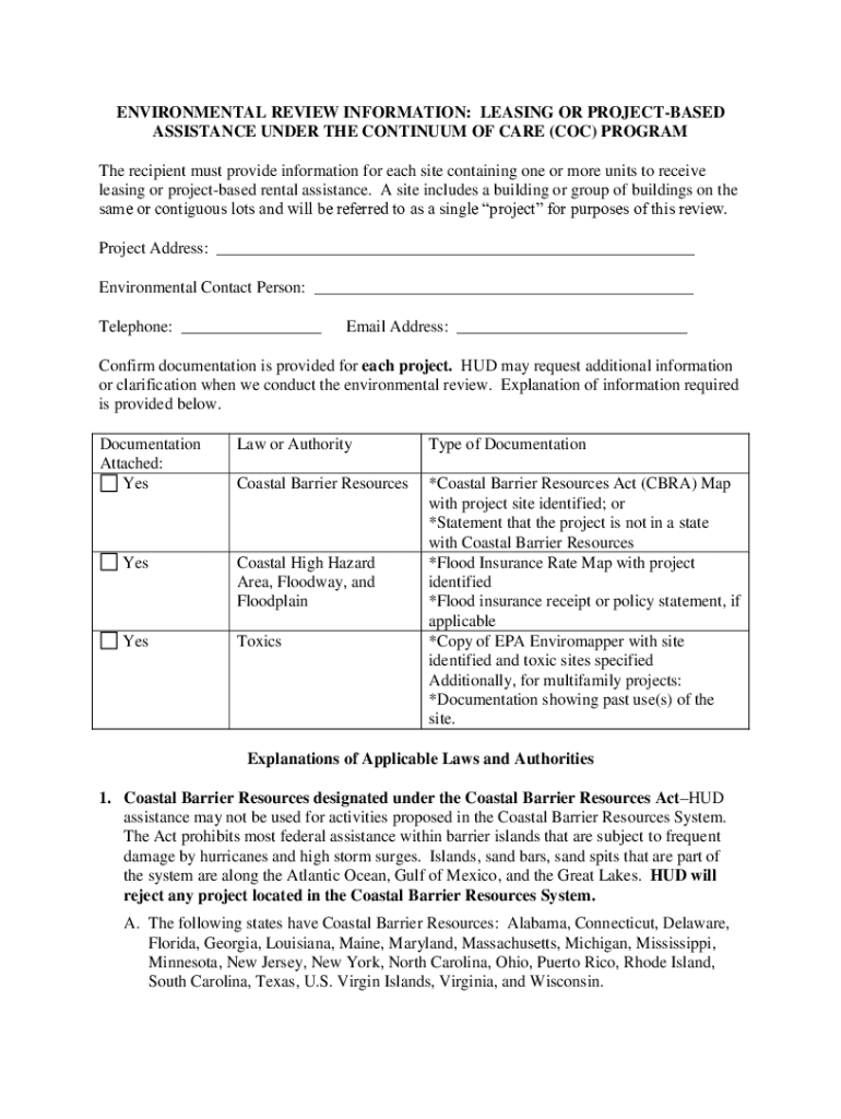 Fillable Online Environmental Review Information: Leasing Under the CoC ...