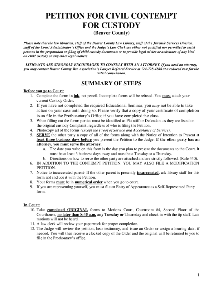 Fillable Online PETITION FOR CIVIL CONTEMPT FOR CUSTODY Fax Email Print ...