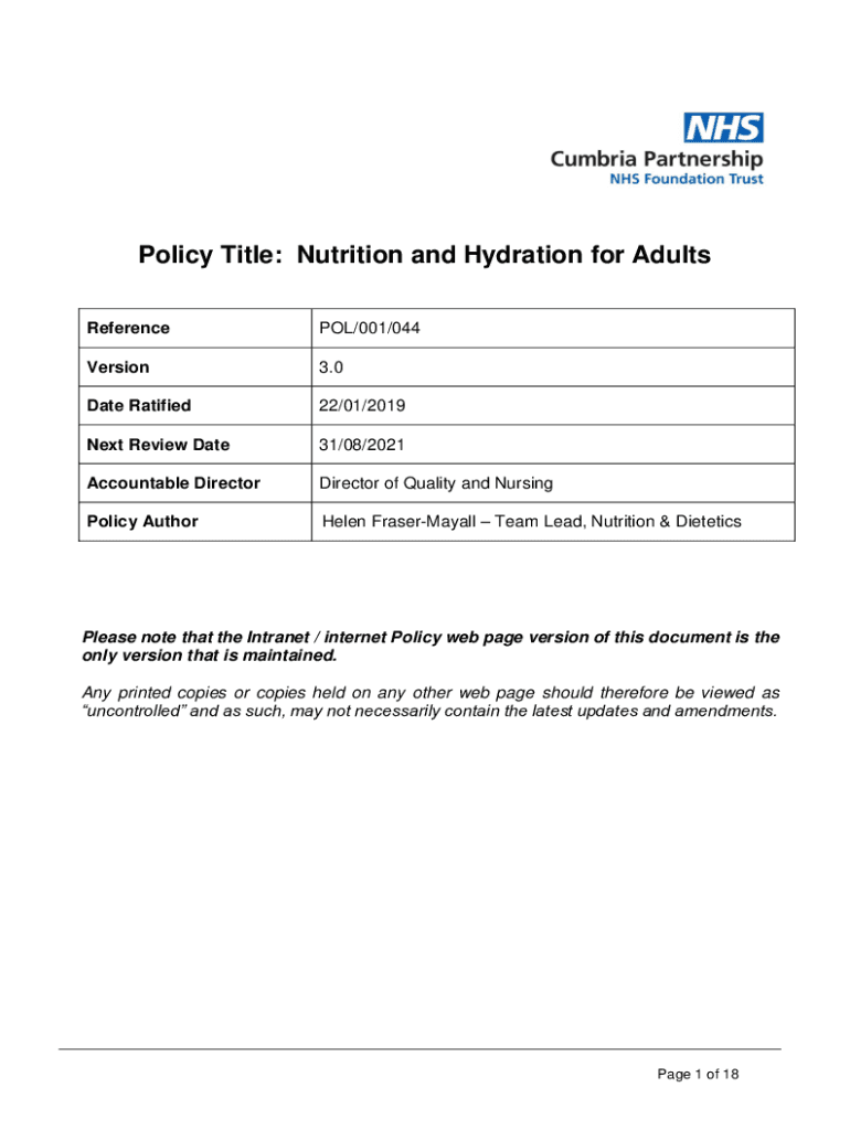 Fillable Online Policy Title: Nutrition and Hydration for Adults Fax ...