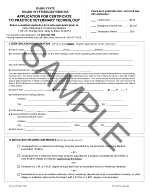 Fillable Online APPLICATION FOR CERTIFICATE TO PRACTICE VETERINARY ...