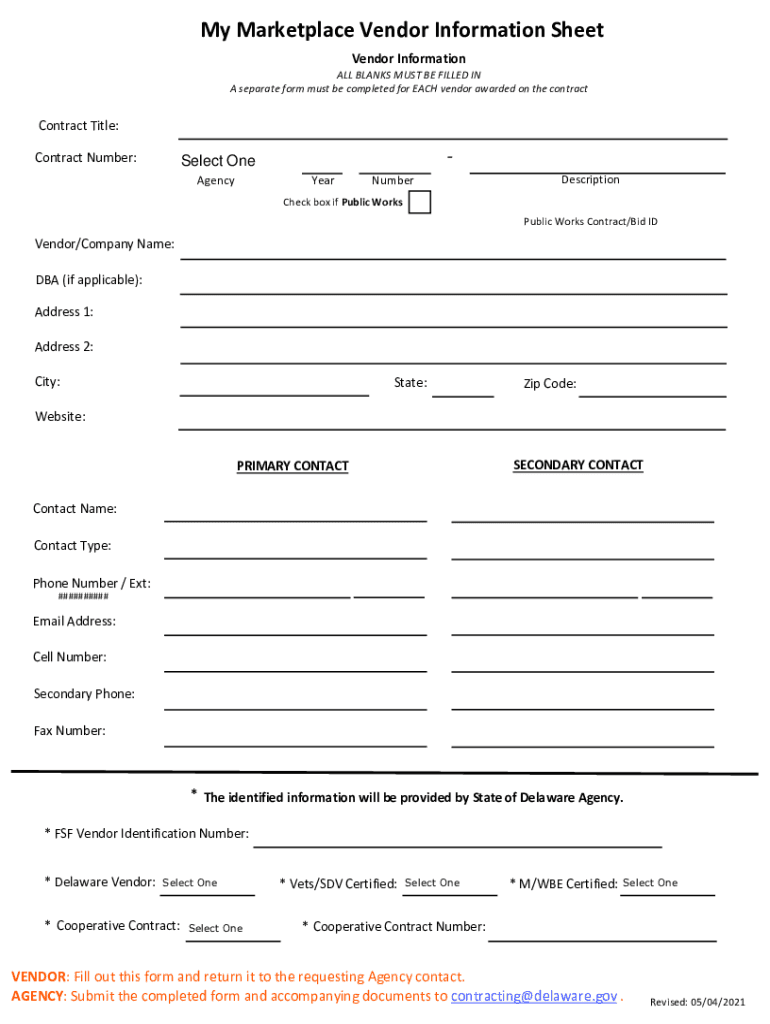 Fillable Online My Marketplace Vendor Information Sheet Fax Email Print - pdfFiller