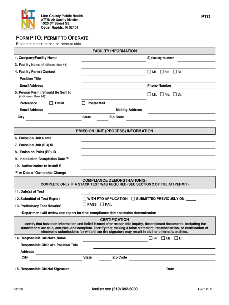 Fillable Online FORM PTO: PERMIT TO OPERATE Fax Email Print - pdfFiller