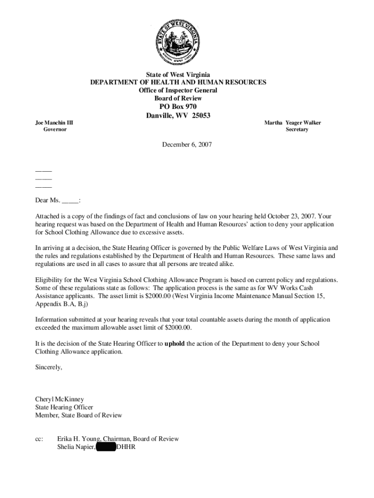 Fillable Online PO Box 970 Danville, WV 25053 - West Virginia ...