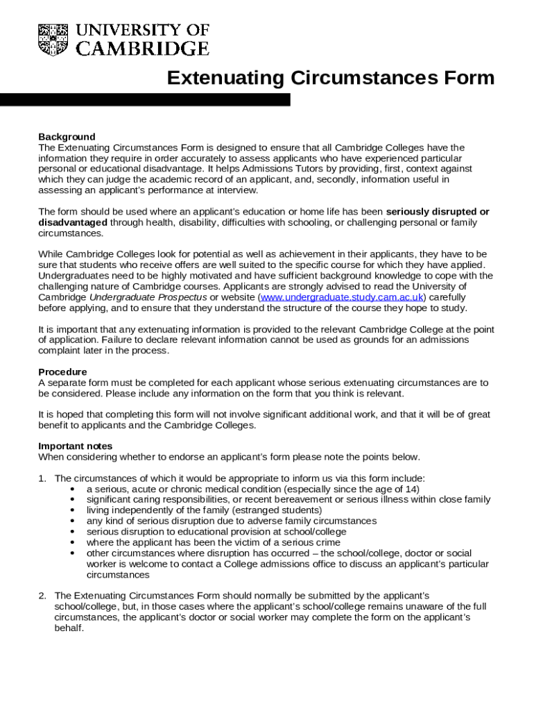 Extenuating Circumstances Undergraduate Study Doc Template | pdfFiller