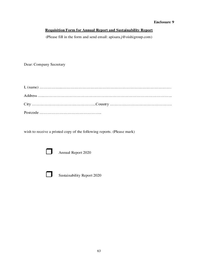 Fillable Online Requisition Form for Annual Report and Sustainability Report Fax Email Print ...