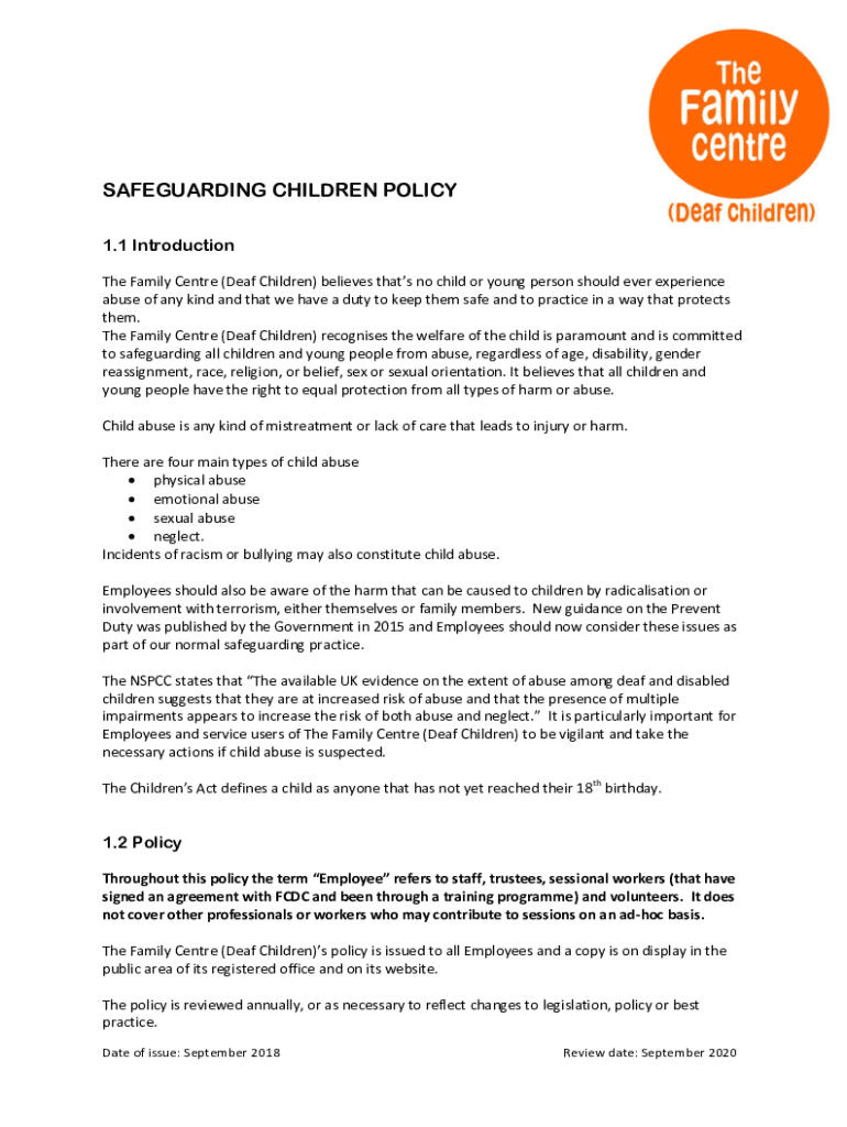 Fillable Online fcdc org 5.36 Safeguarding Guidance for Early Years ...