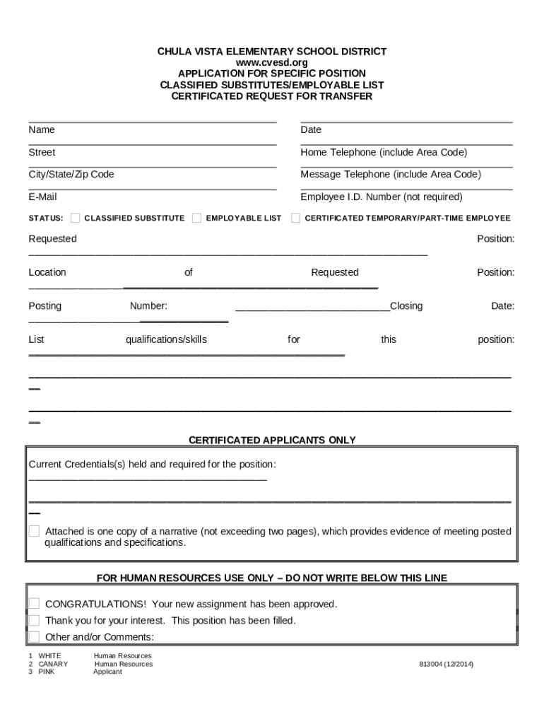 application for substitutes/part-time Doc Template | pdfFiller