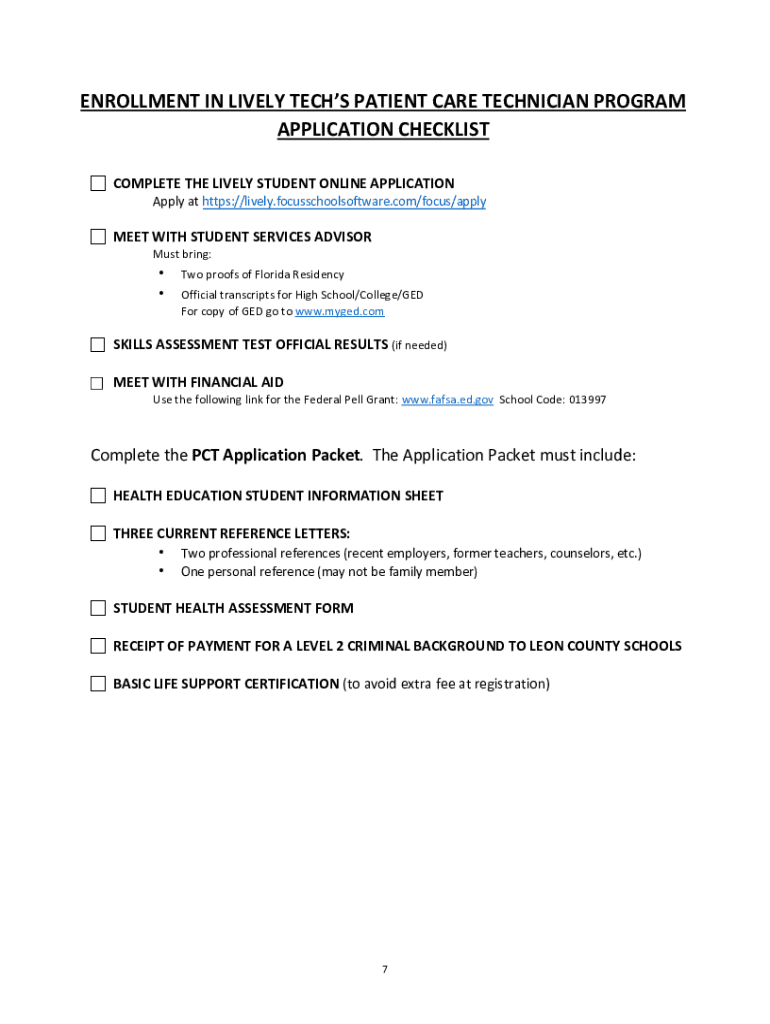 Fillable Online Patient Care Technician Program Application Packet Fax ...