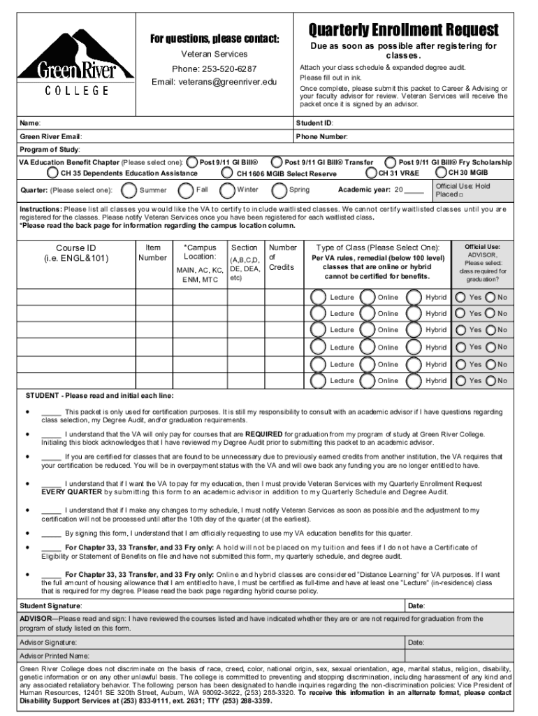 Fillable Online Quarterly Enrollment Request Fax Email Print - pdfFiller