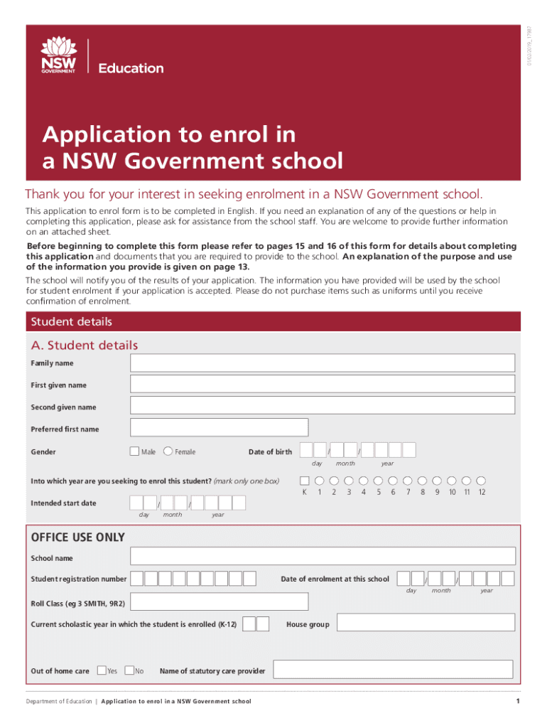Fillable Online . Application to Enrol in a NSW Government School Fax ...