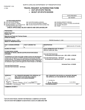 Fillable Online TRAVEL REQUEST AUTHORIZATION FORM OUT-OF-STATE ... Fax ...