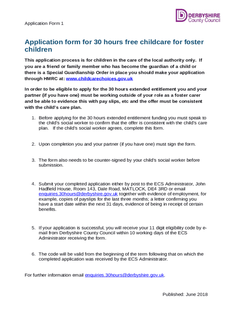 Application for 30 hours free childcare for foster children Doc ...