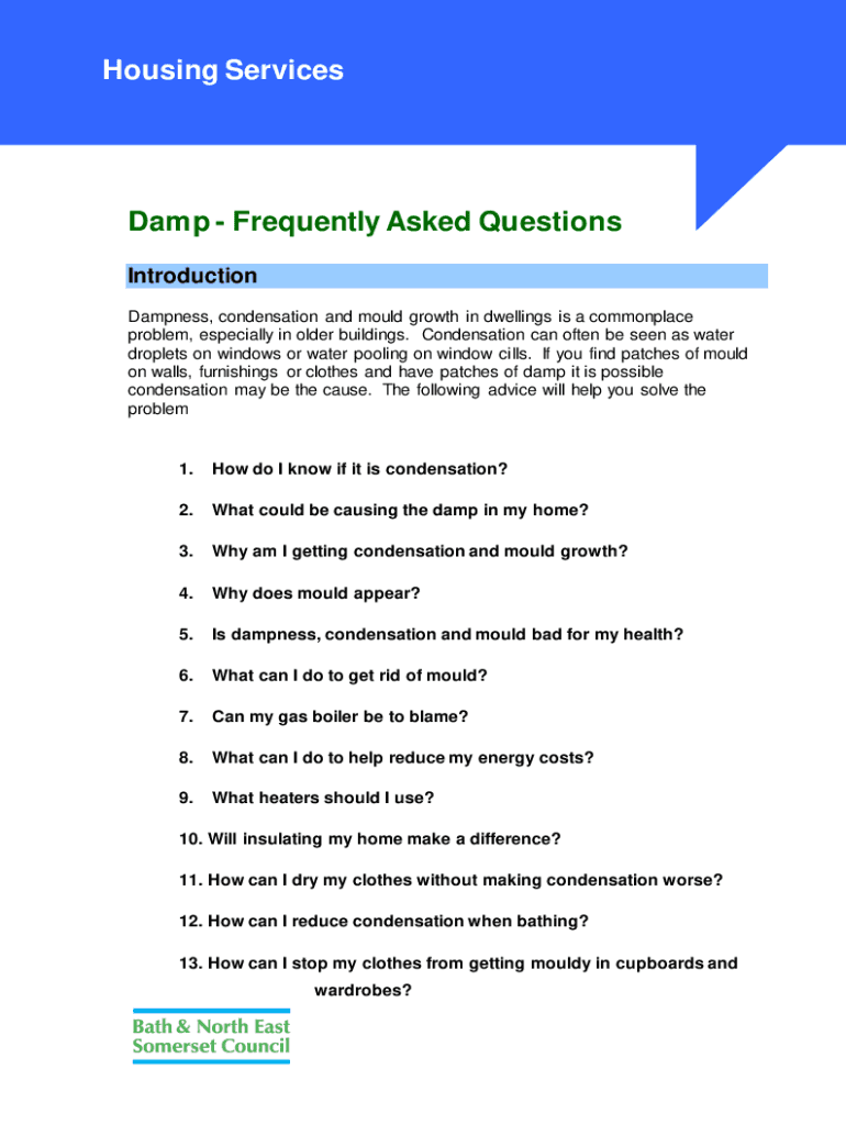 Fillable Online Housing Services Damp - Frequently Asked Questions Fax ...