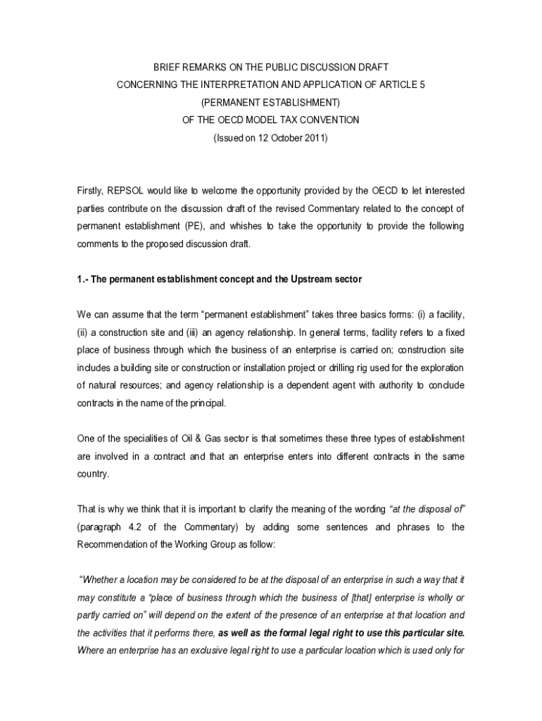 Fillable Online It is well known that the term permanent establishment ...