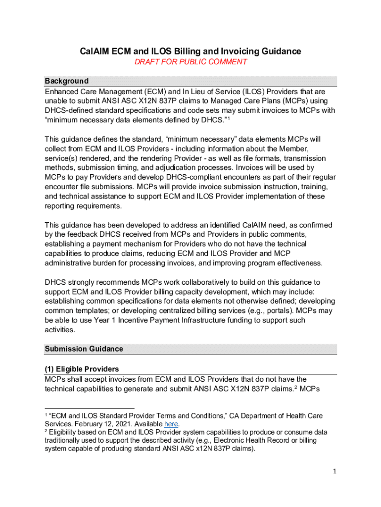 Fillable Online CalAIM ECM and ILOS Billing and Invoicing Guidance ...