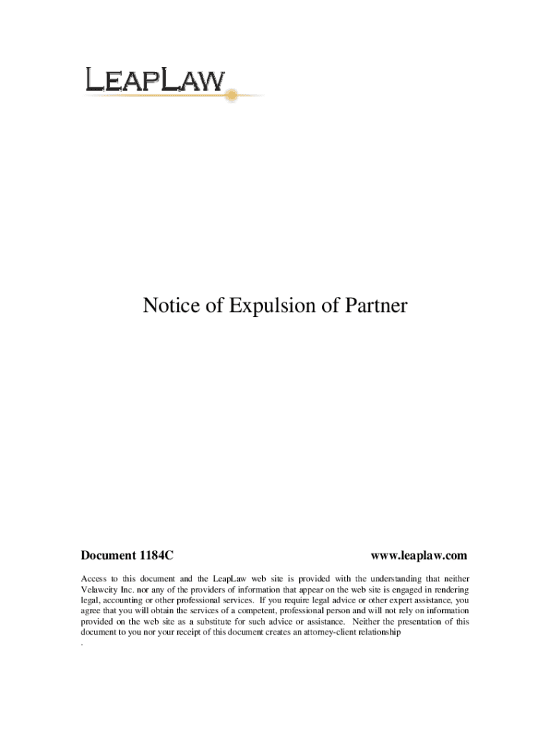 Fillable Online NOTICE OF EXPULSION OF PARTNER UNDER SECTION , Fax ...