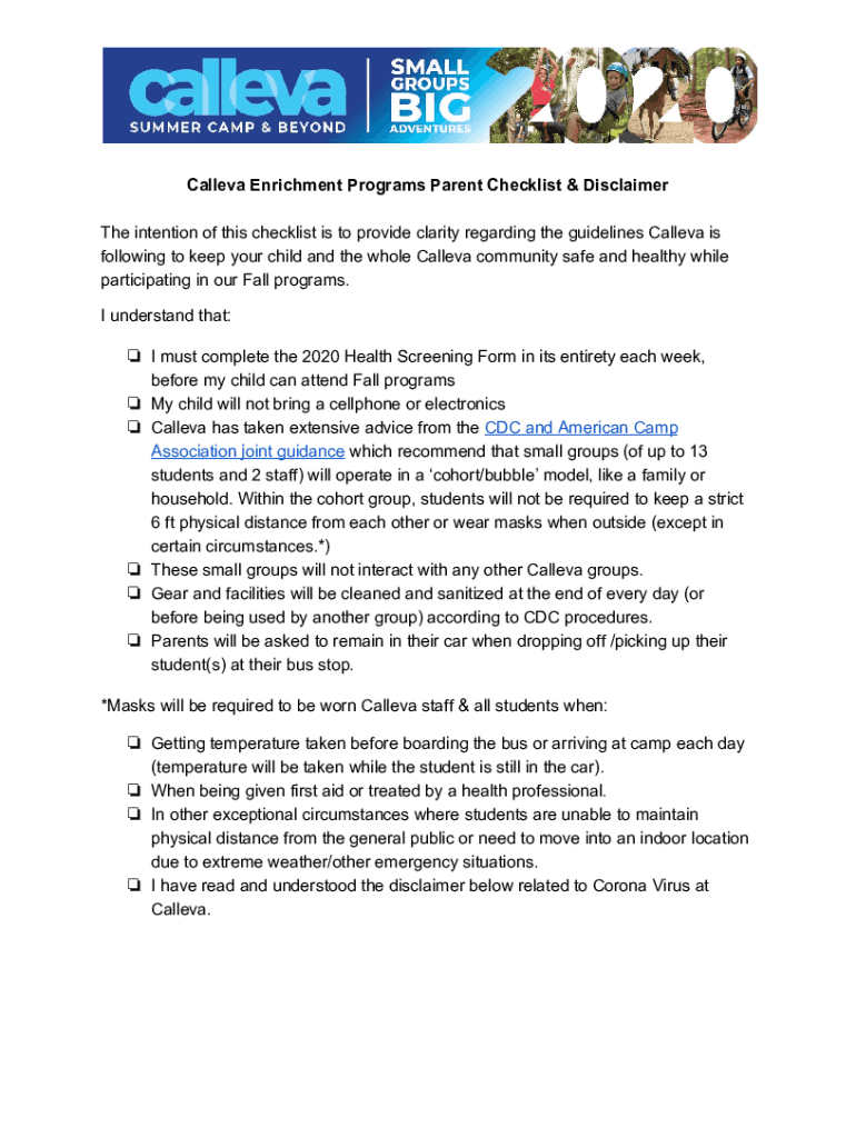 Fillable Online Home - Calleva Outdoors I Summer Camp and Year Round ... Fax Email Print - pdfFiller