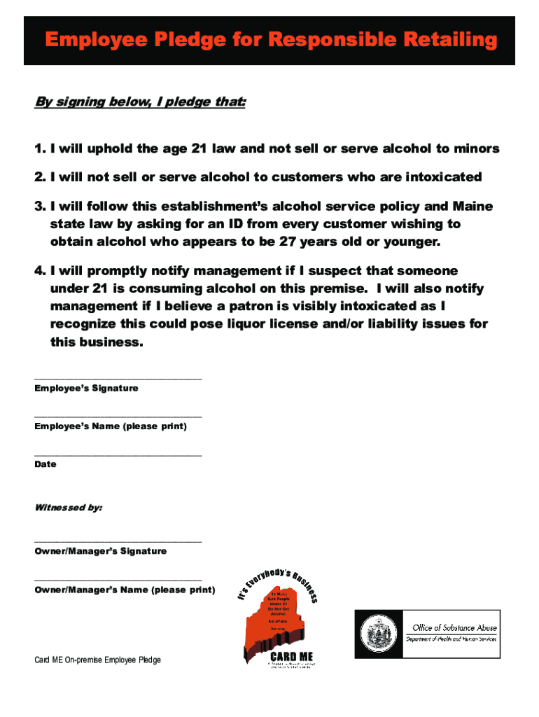 Fillable Online RESPONSIBLE SALE/SERVICE OF ALCOHOL PLEDGE Fax Email ...