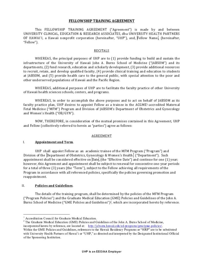 Fillable Online SAMPLE Fellowship Training ContractAY 20-21 .docx Fax ...