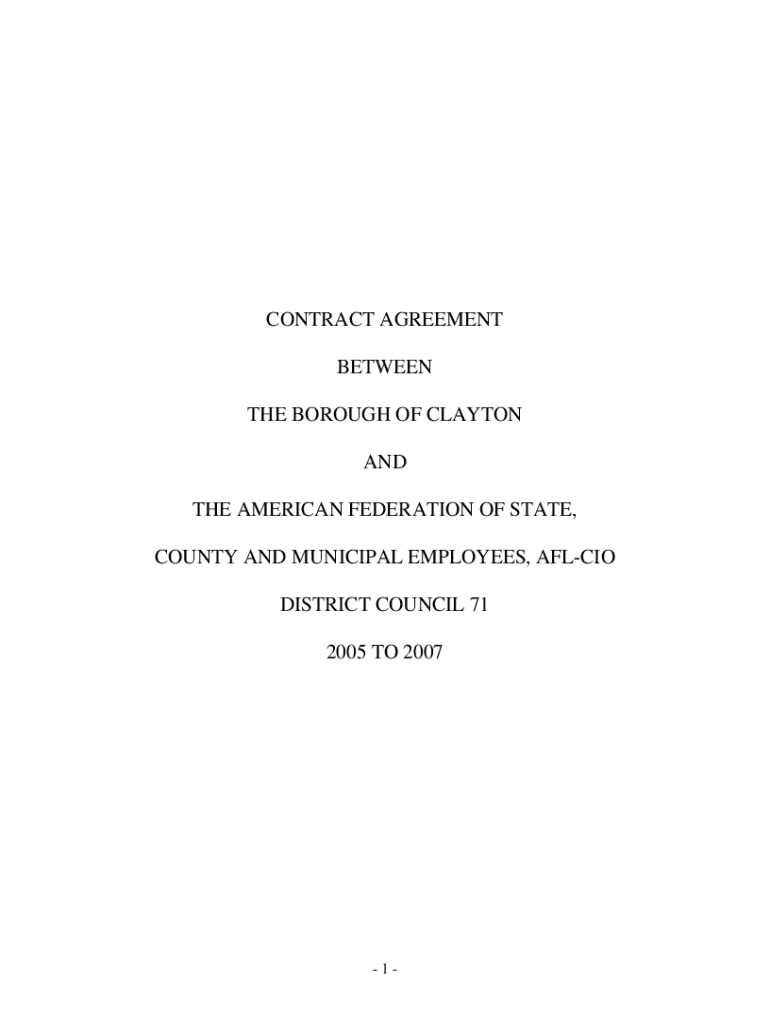 Fillable Online CONTRACT AGREEMENT BETWEEN THE BOROUGH OF CLAYTON AND ...