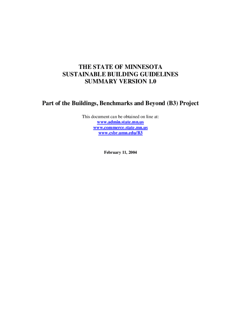 Fillable Online Summary of THE STATE OF MINNESOTA SUSTAINABLE BUILDING ...