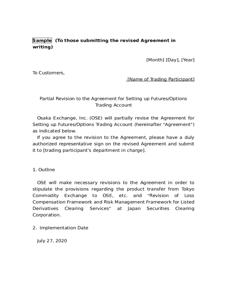 Sample (To those submitting the revised Agreement in ... - JPX Doc ...