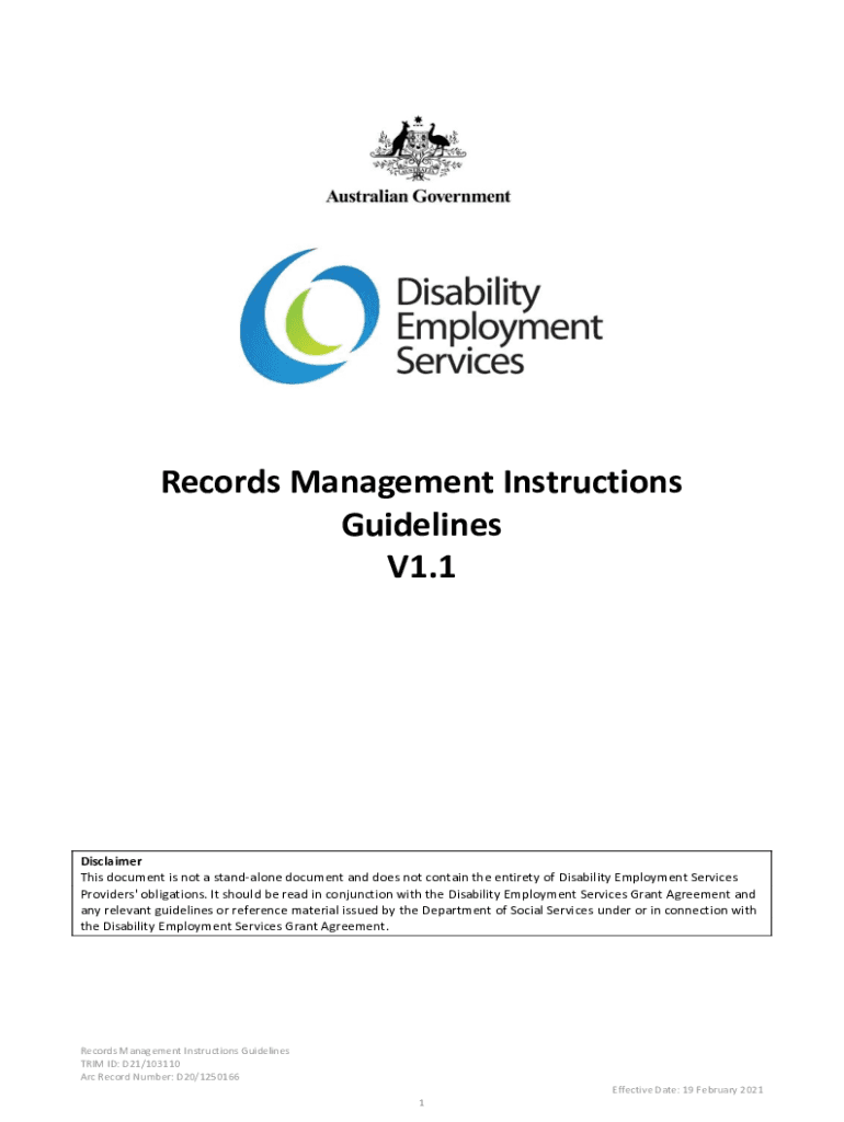 Fillable Online Records Management Instructions Guidelines Fax Email ...