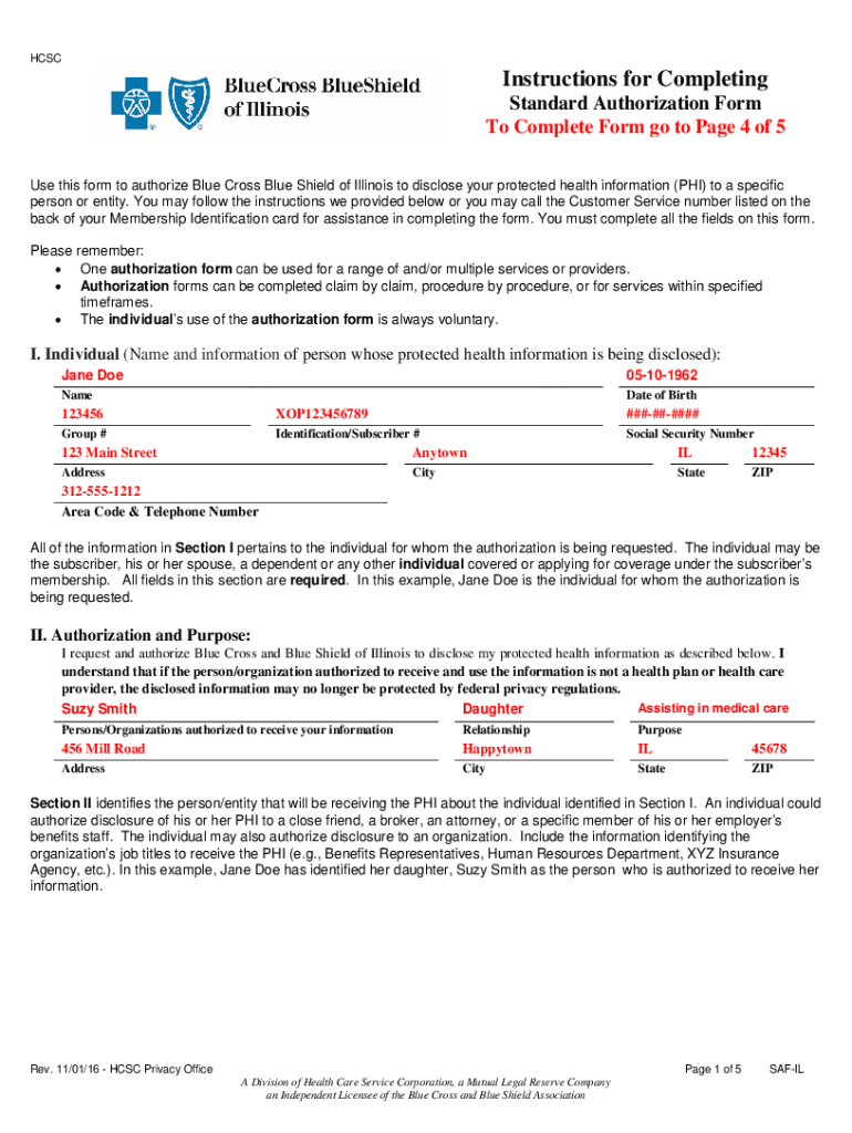 Fillable Online HCSC Instructions for Completing Standard Authorization ...