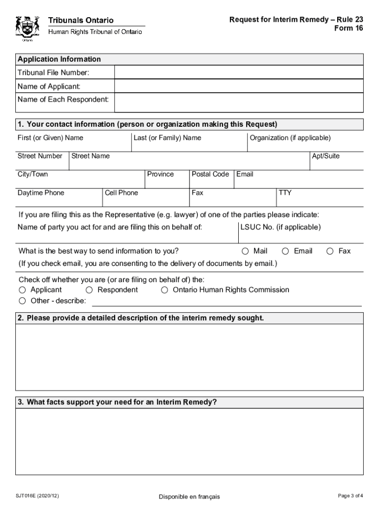 Fillable Online Request for Interim Remedy - Rule 23 (Form 16) Fax ...