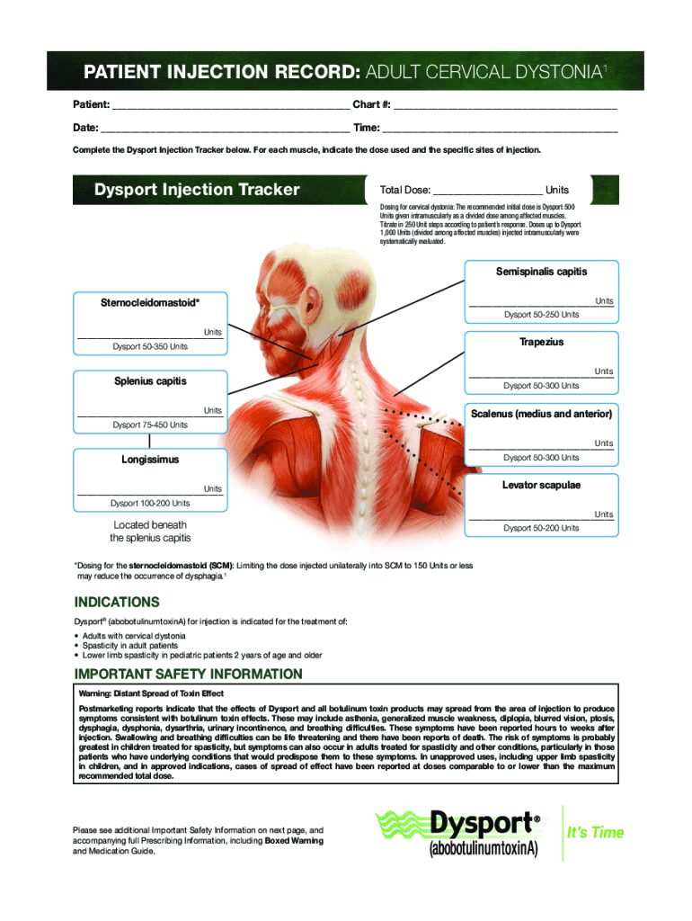 Fillable Online PATIENT INJECTION RECORD: ADULT CERVICAL DYSTONIA Fax ...