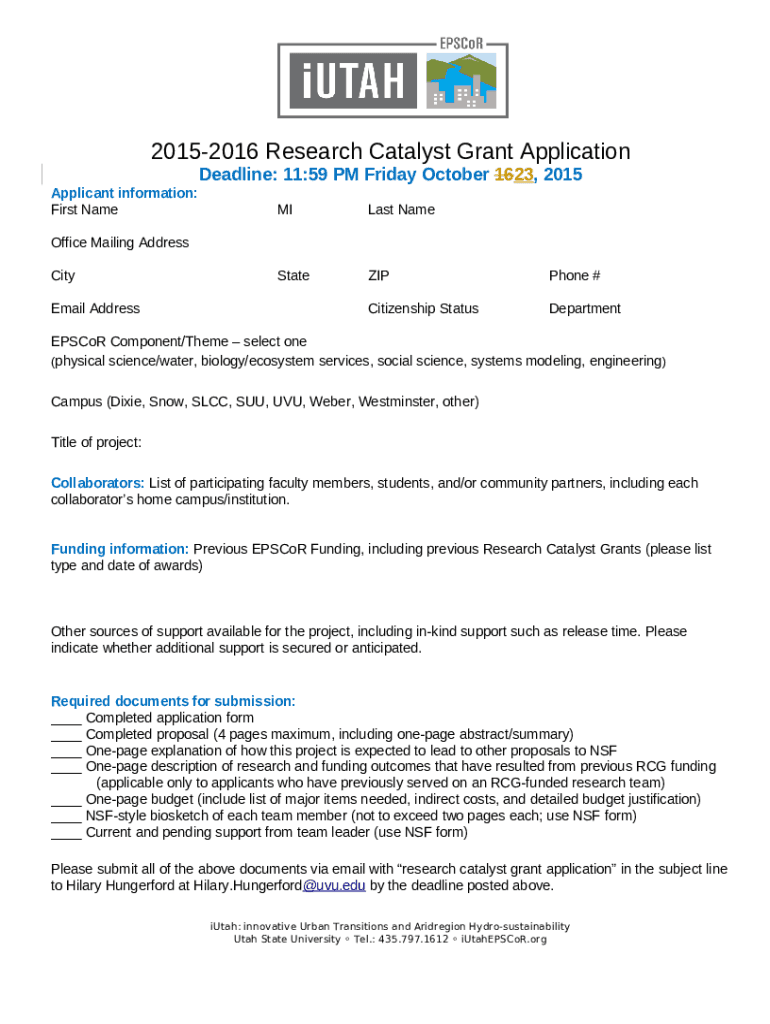 2015-2016 Research Catalyst Grant Application Doc Template | pdfFiller