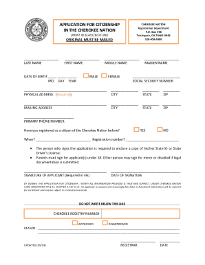 Fillable Online Downloadable Forms - Tribal Registration - Cherokee ...