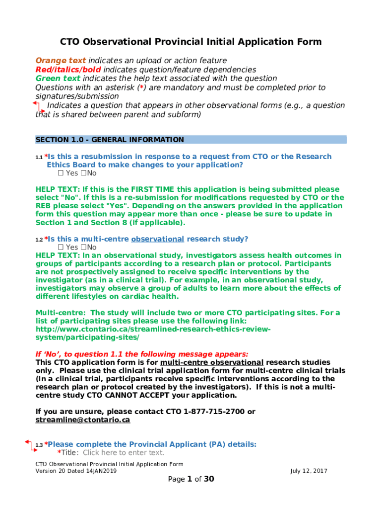 CTO Observational Provincial Initial Application Doc Template | pdfFiller