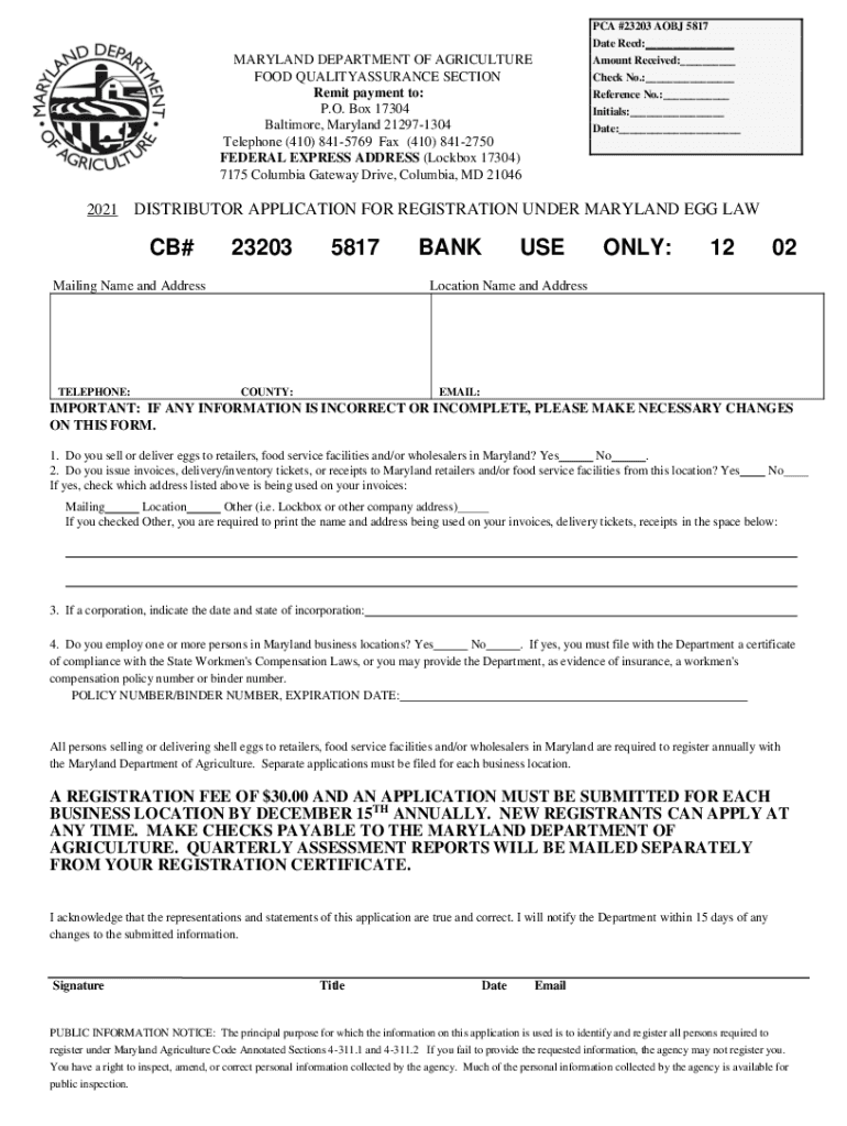 Fillable Online mda maryland Fillable Online mda maryland Producer Packer Application ... Fax ...