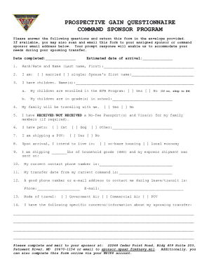 Fillable Online PROSPECTIVE GAIN QUESTIONAIRE - United States Navy Fax ...