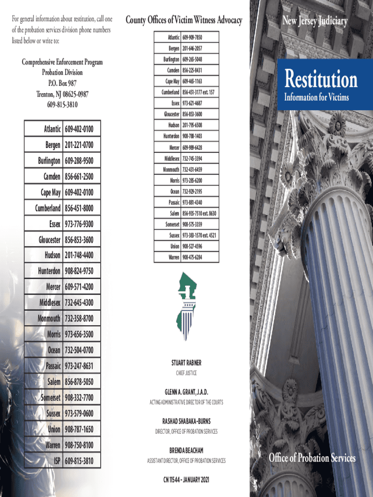 Fillable Online Restitution - Information for Victims. Restitution ...
