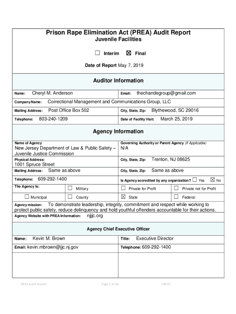Fillable Online PREA AUDIT REPORT INTERIM FINAL JUVENILE ... - state.nj ...