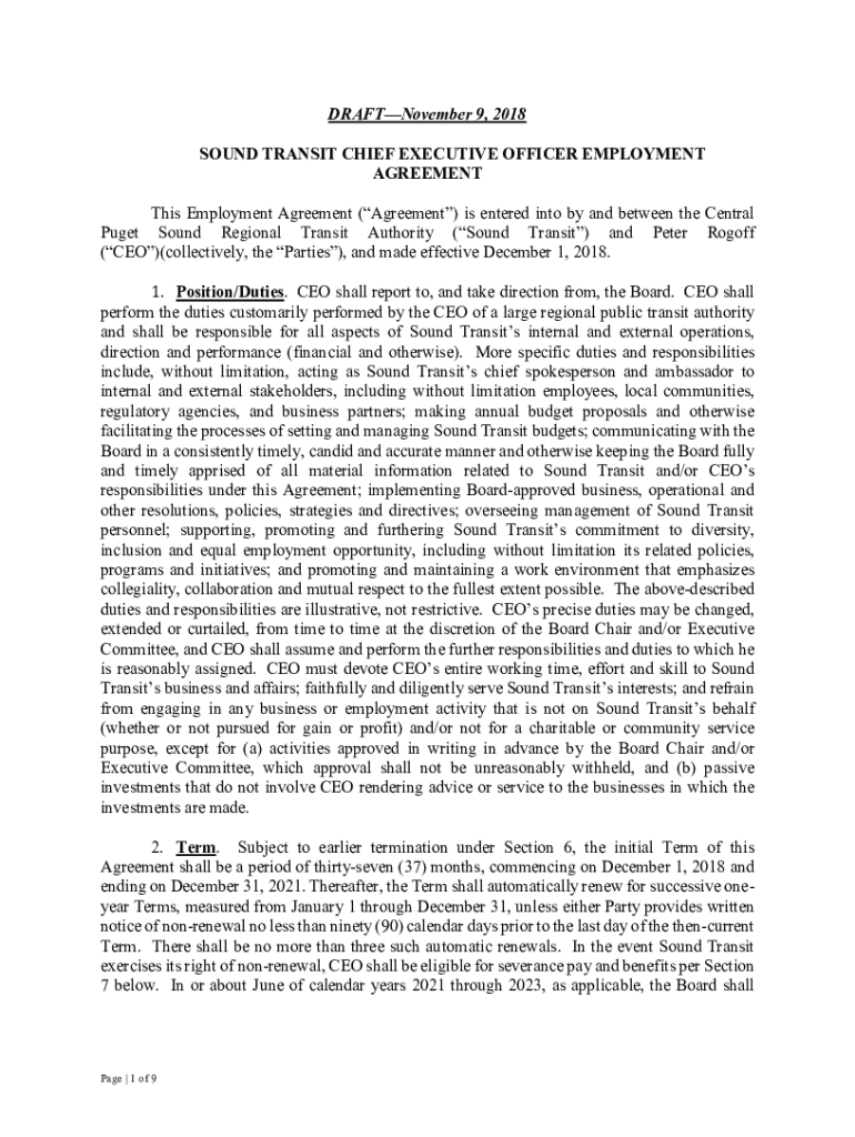 Fillable Online Chief Executive Officer Employment Agreement Sample ...