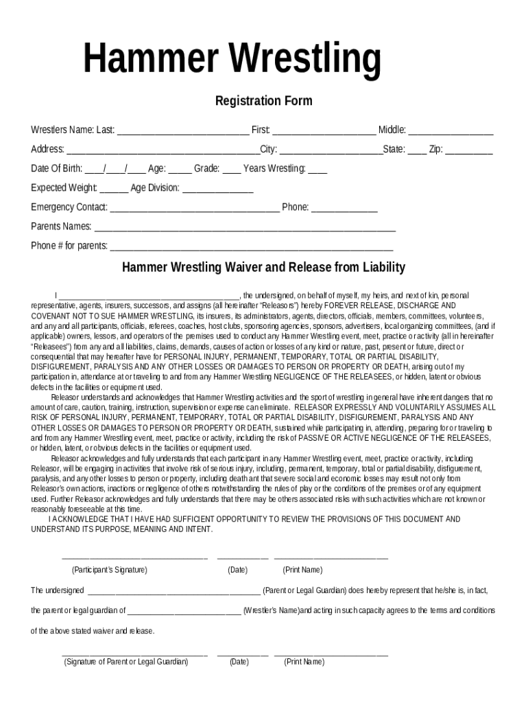 2021 Youth Registration Doc Template | pdfFiller