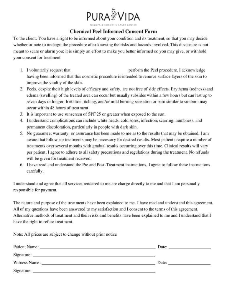 Fillable Online Printable Chemical Peel Consent Form - Fill Online ...