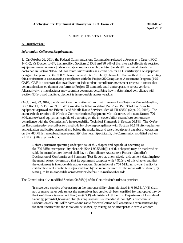 Equipment Authorization - FCC 731 Doc Template | pdfFiller