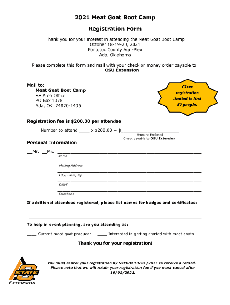 Fillable Online 2021 Meat Goat Boot Camp Registration Form Fax Email ...