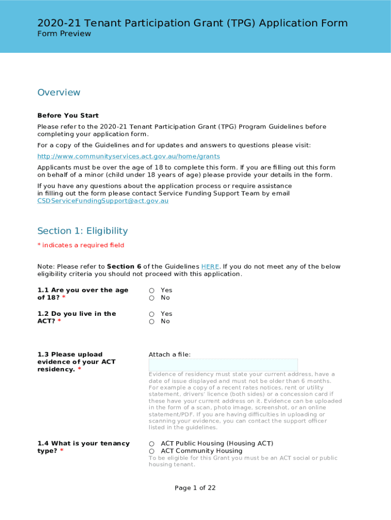 Fillable Online 2020-21 Tenant Participation Grant (TPG) Application ...