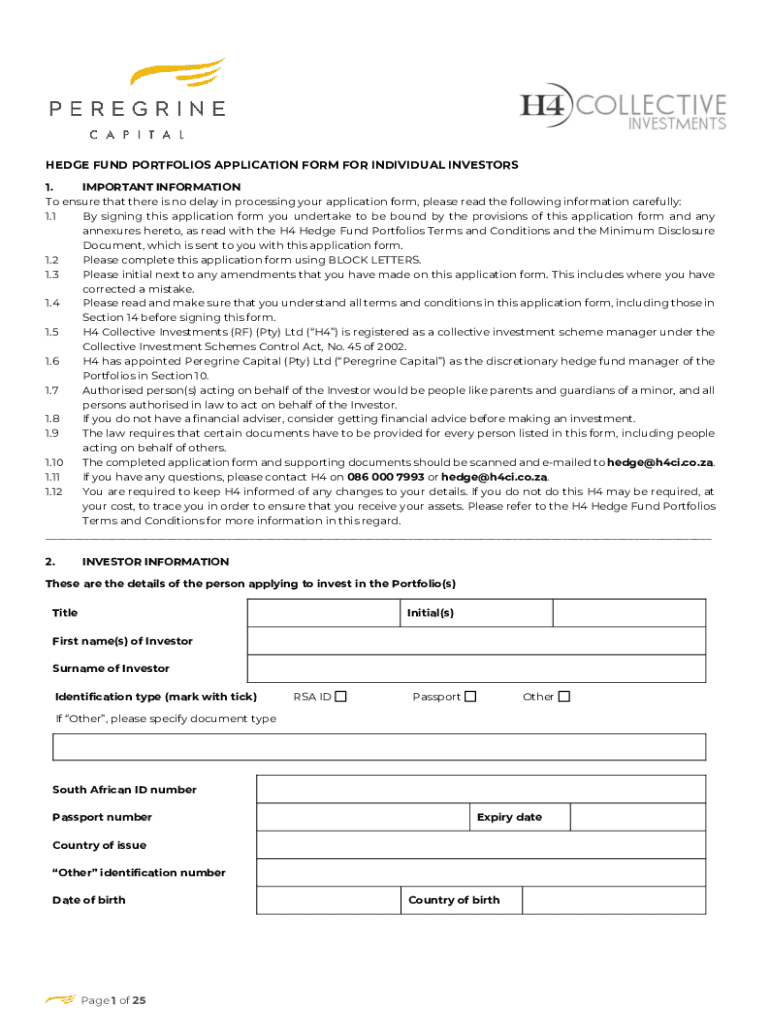 Fillable Online HEDGE FUND PORTFOLIOS APPLICATION FORM FOR INDIVIDUAL ...