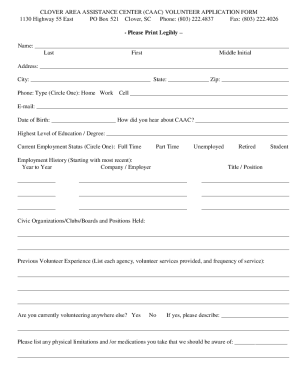 Fillable Online CLOVER AREA ASSISTANCE CENTER (CAAC) VOLUNTEER ...